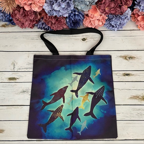 Bags | Ecofriendly Folding Blue Ocean Whale Tote Bag | Poshmark